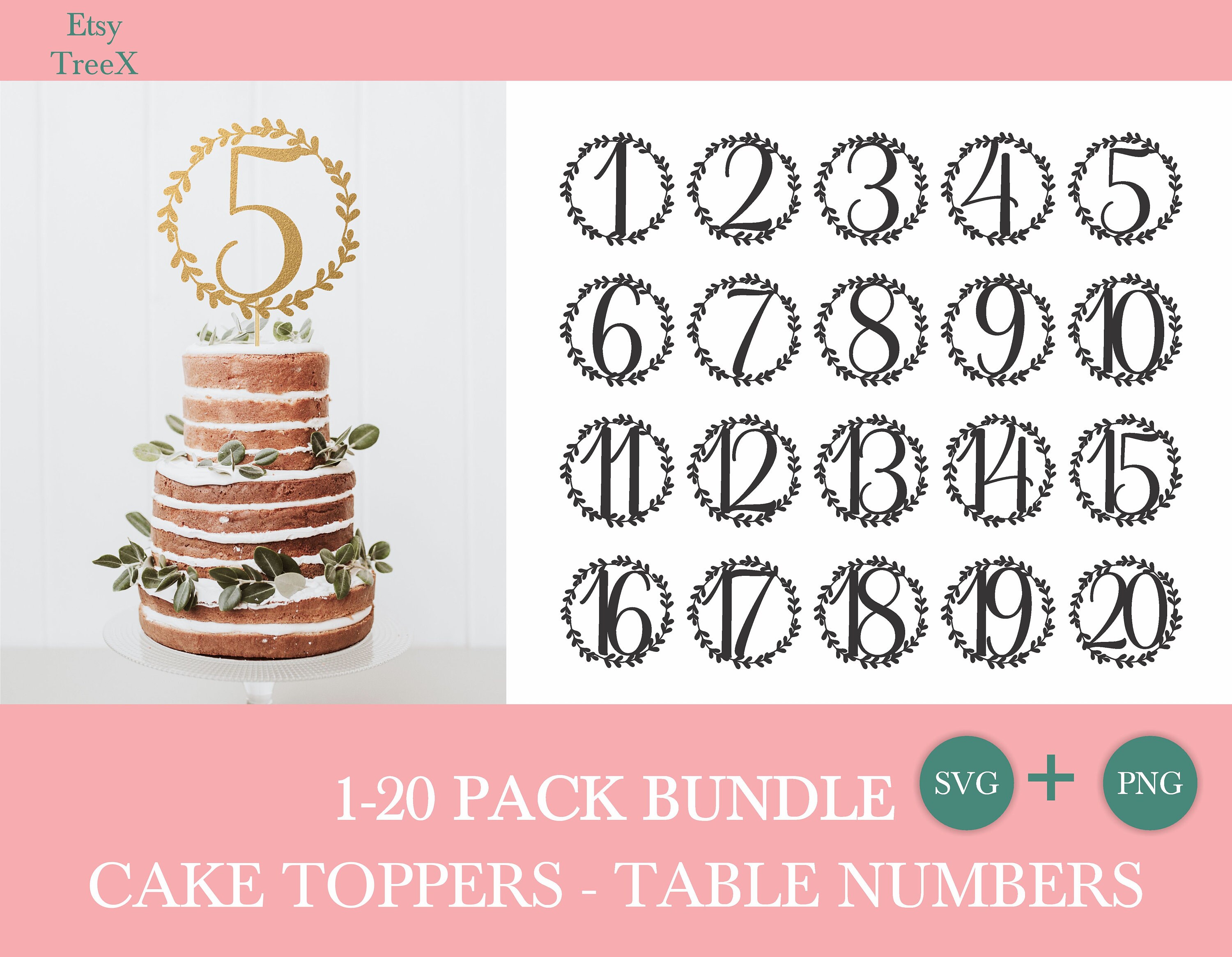 Number Cake Topper Svg Bundle by Oxee Table Number Cut File - Etsy UK