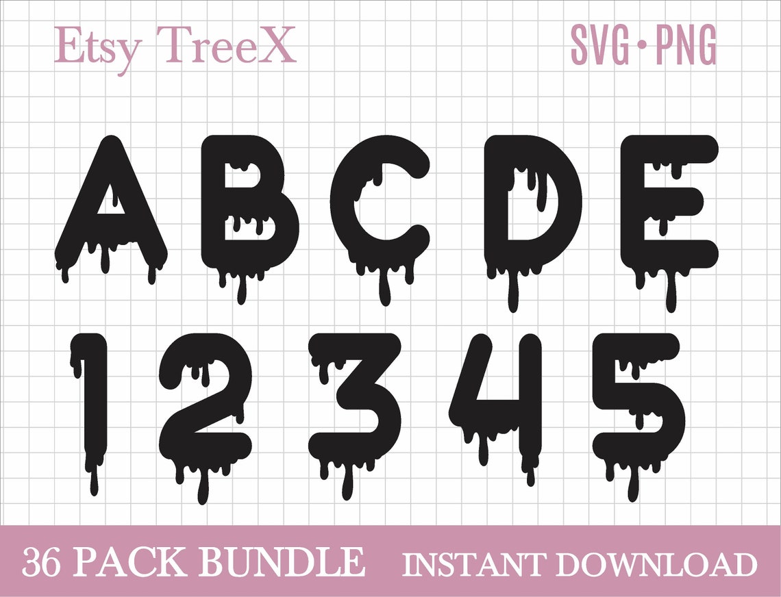 Dripping Alphabet and Numbers SVG Bundle by Oxee Drip Letters - Etsy