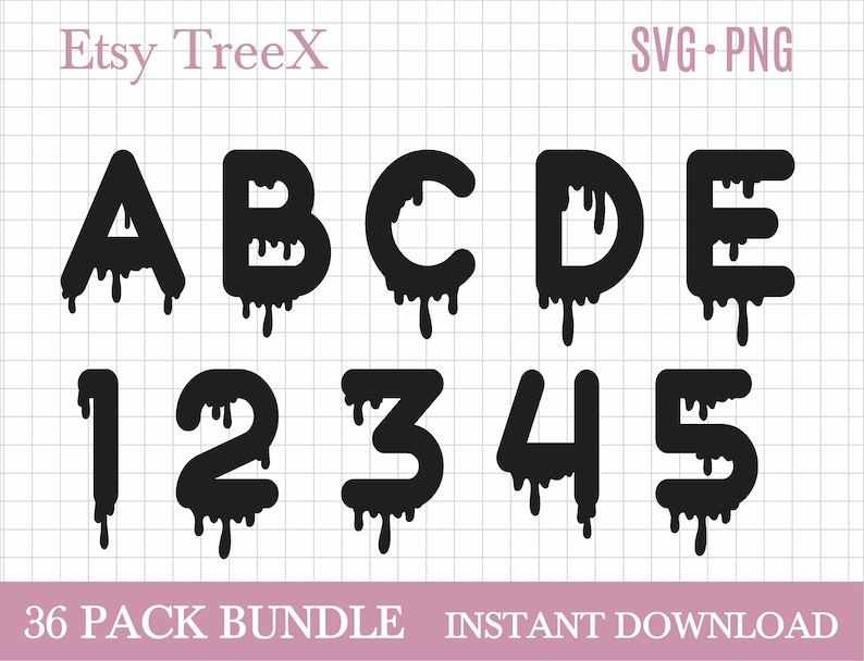Dripping Alphabet and Numbers SVG Bundle by Oxee Drip Letters - Etsy
