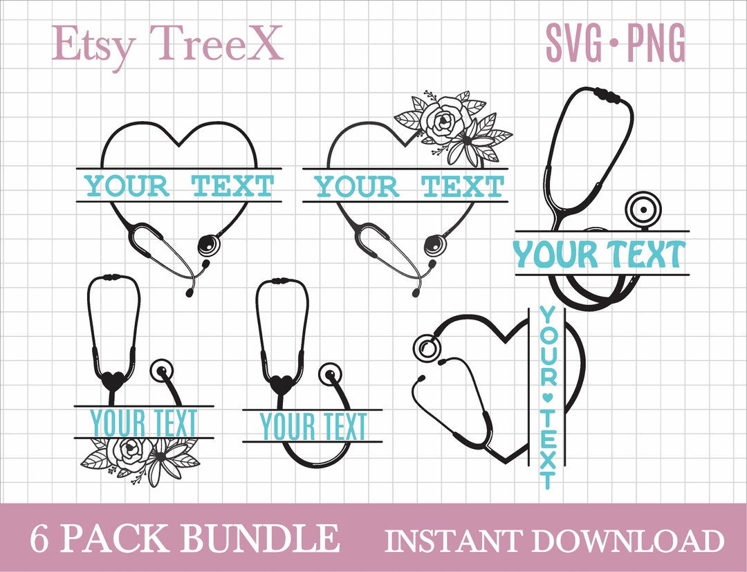 Stethoscope Split Monogram SVG Bundle: Nurse Heart Floral Design ...