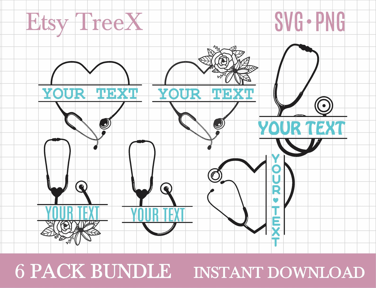 Stethoscope Split Monogram SVG Bundle by Oxee Hand Drawn - Etsy