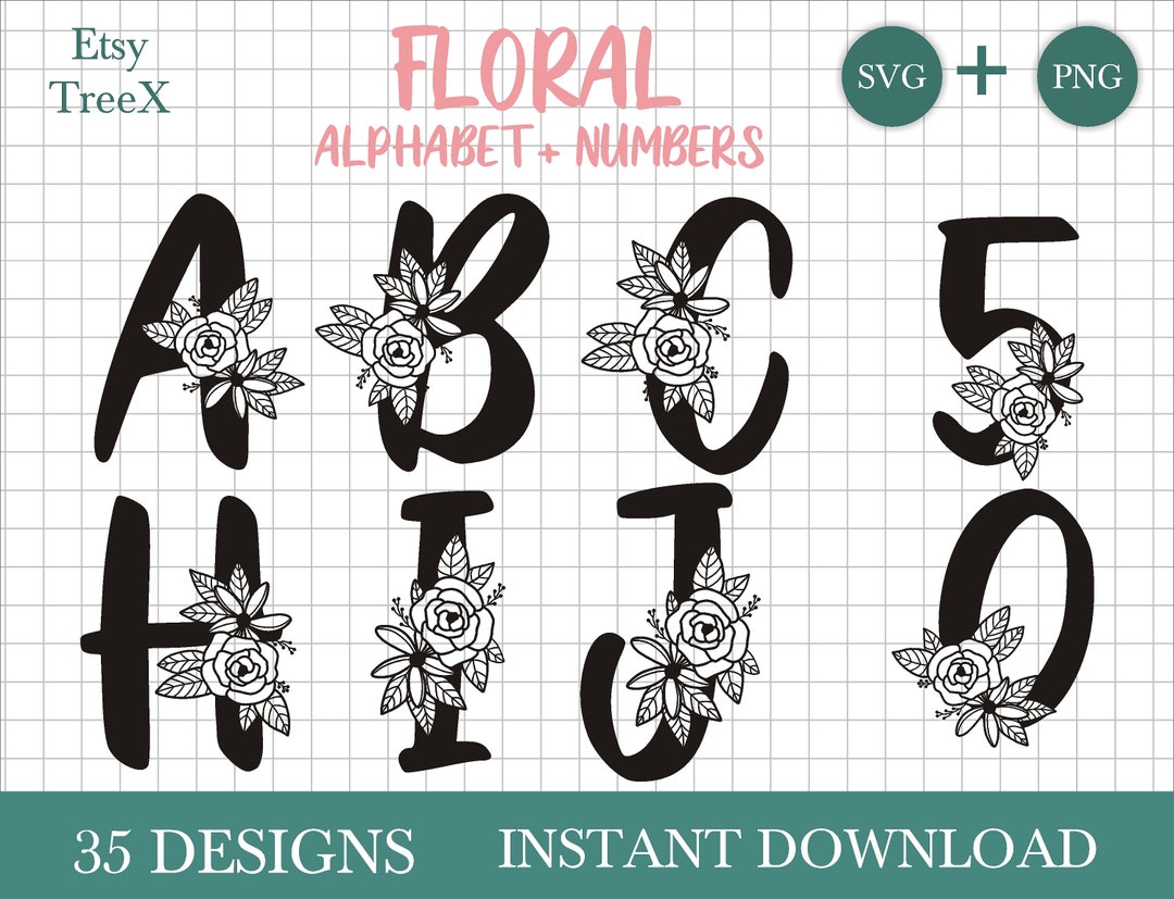 Floral Alphabet and Numbers Bundle SVG, Number Svg by Oxee, Floral ...