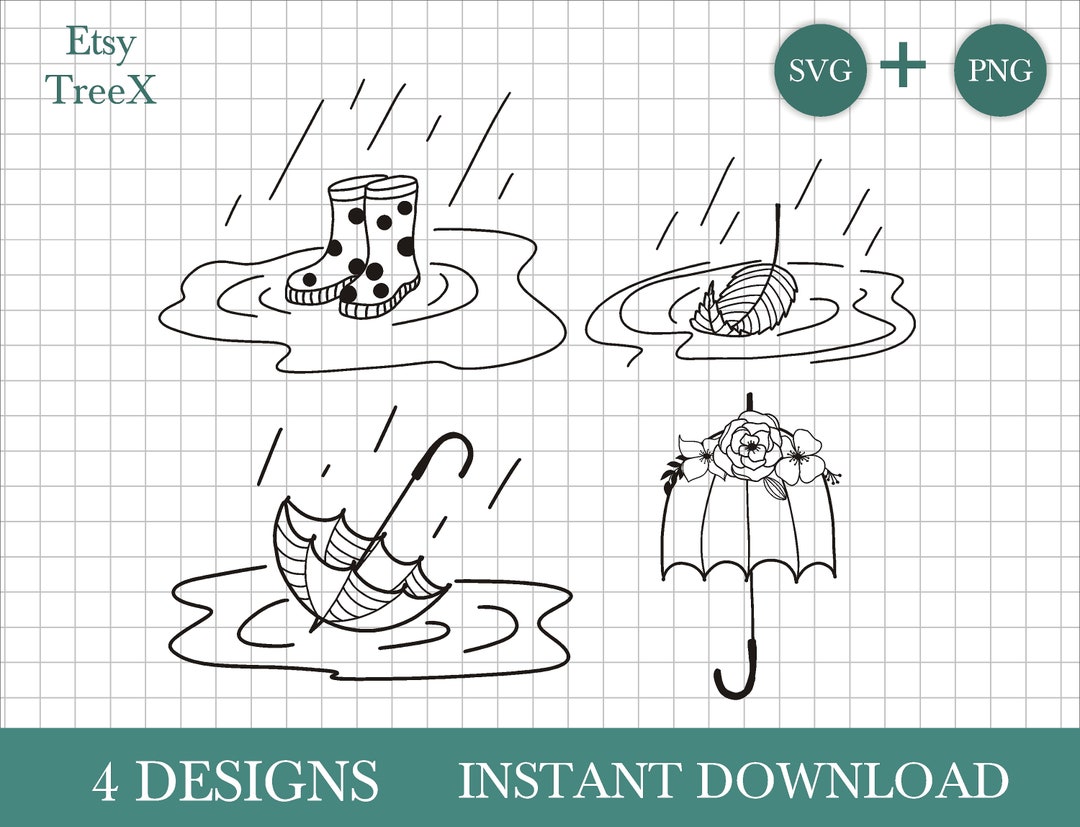 Rain Designs SVG Bundle, Puddle With Umbrella Svg, Puddle With Rubber ...