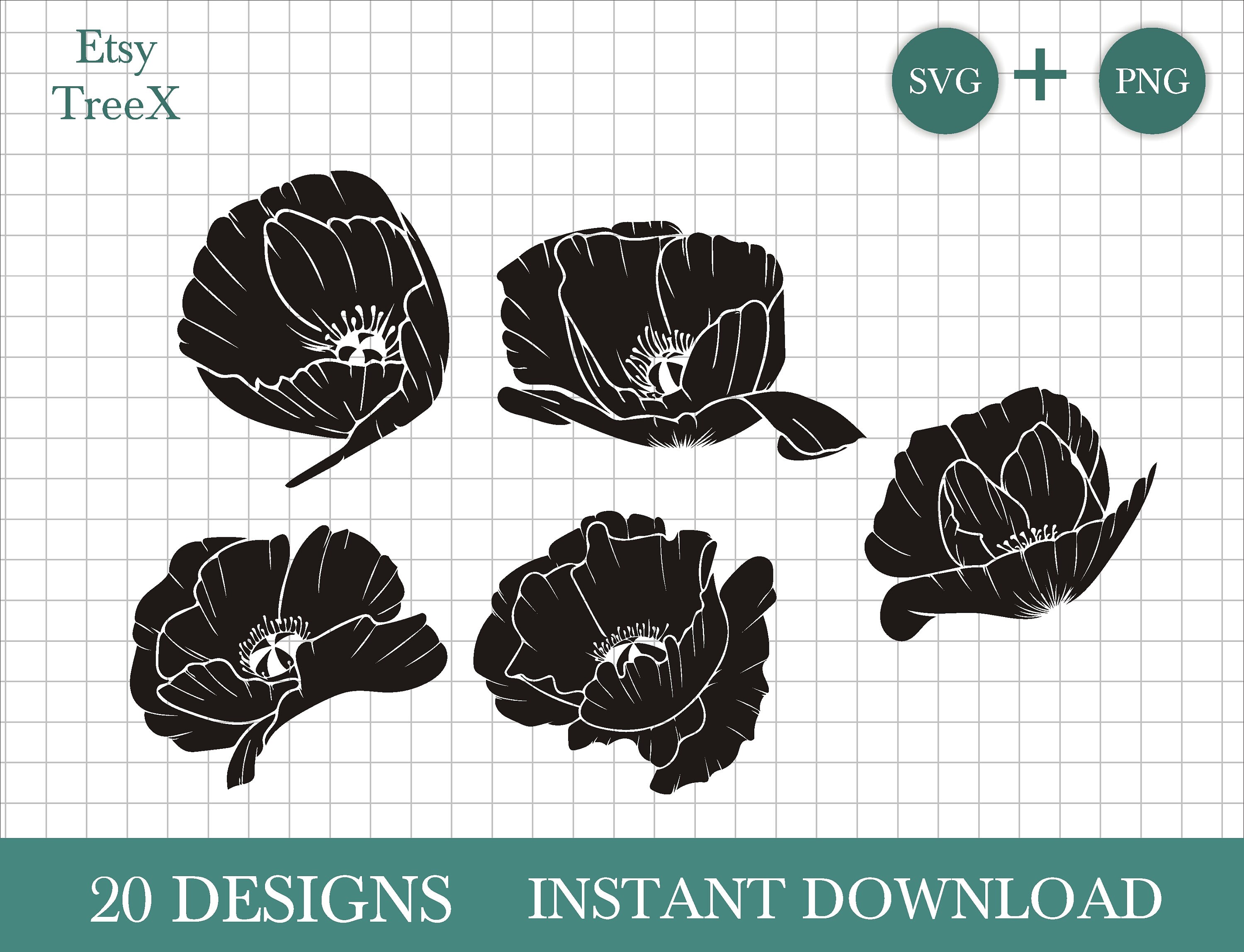20 Poppy SVG Bundle by Oxee Hand Drawn Poppy Flowers Svg - Etsy Canada