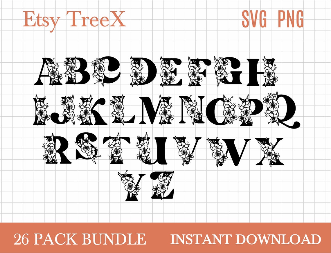 Floral Alphabet SVG Bundle Letters Svg by Oxee Flower | Etsy