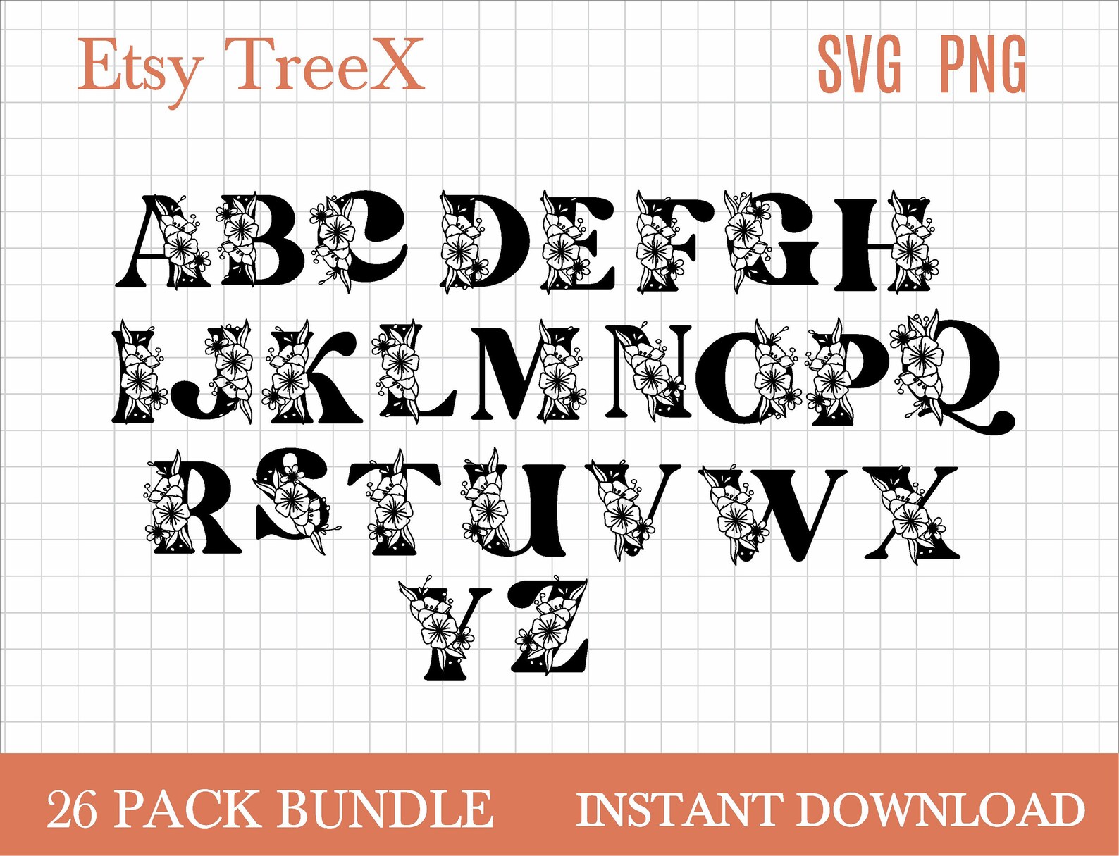 Floral Alphabet SVG Bundle Letters Svg by Oxee Flower | Etsy