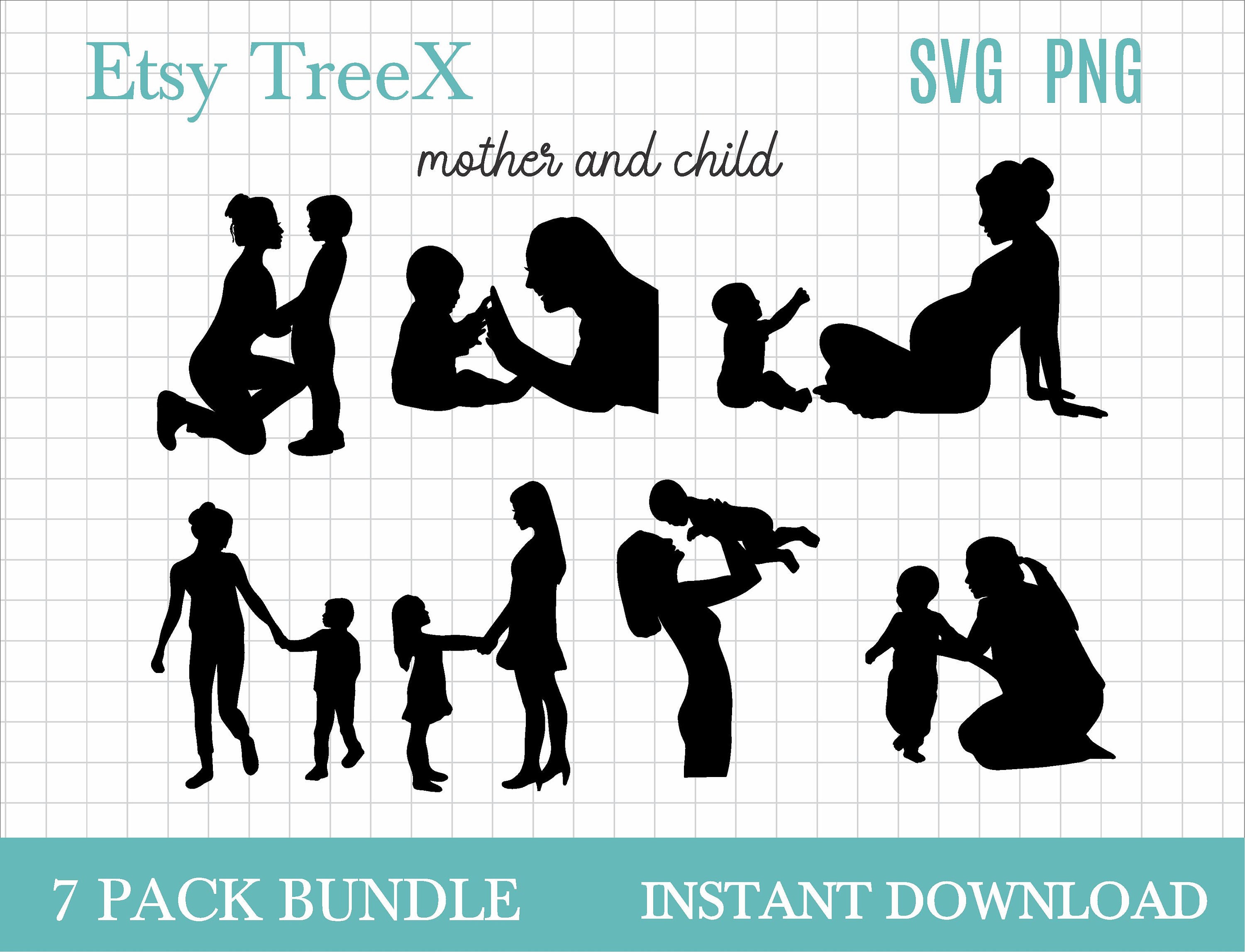 Mother and Child Silhouette SVG Bundle by Oxee Mother and - Etsy