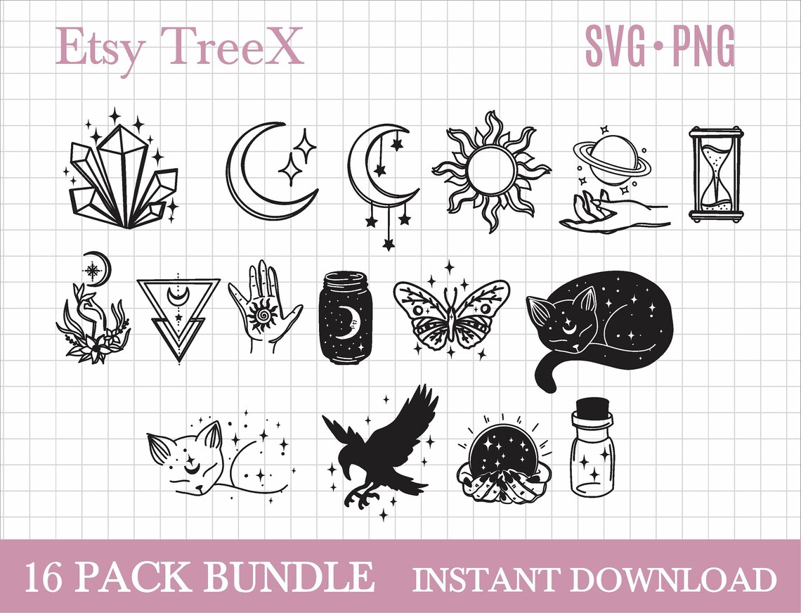 Celestial Simple Line Drawing Svg Bundle by Oxee Mystical - Etsy