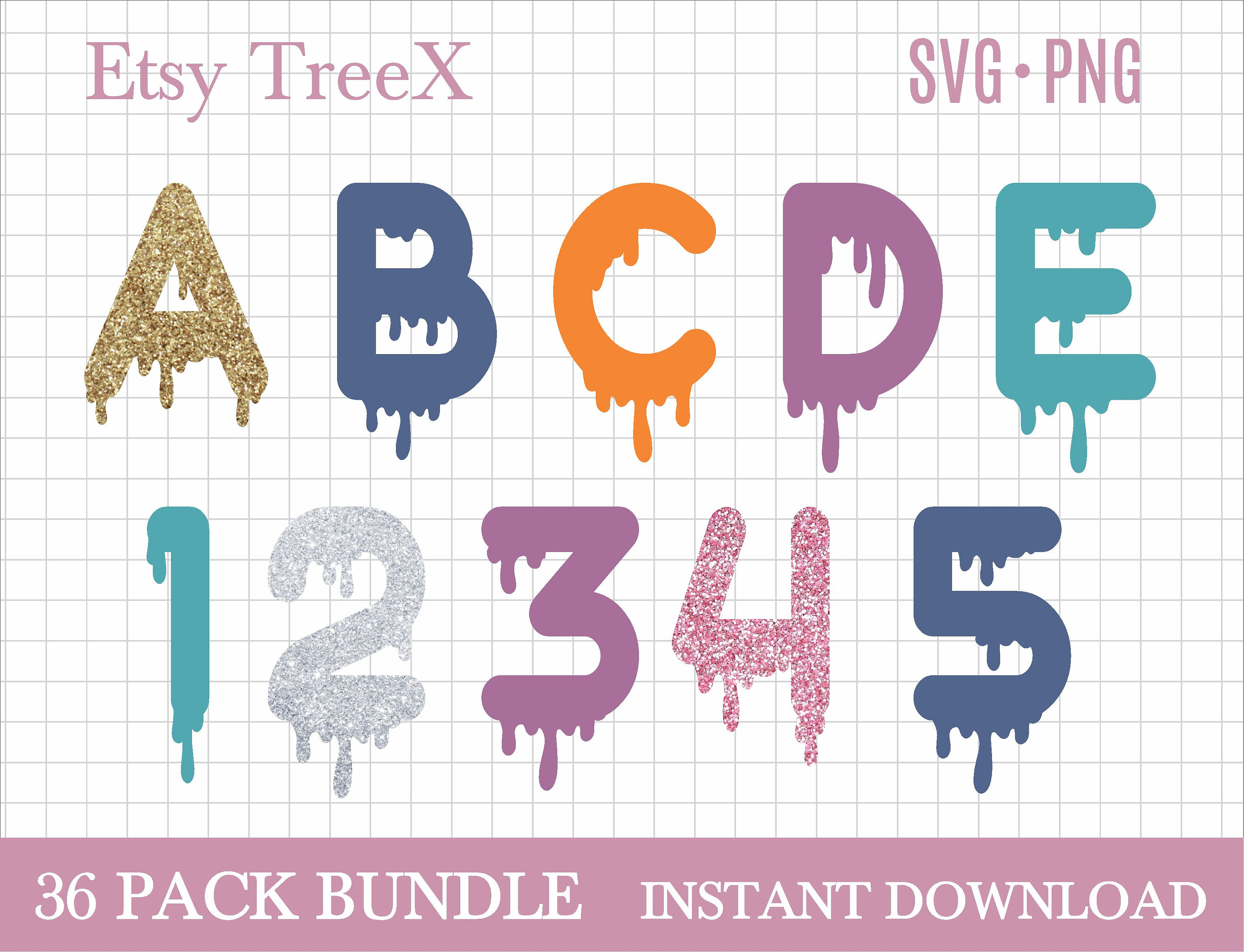 Dripping Alphabet and Numbers SVG Bundle by Oxee Drip Letters - Etsy ...