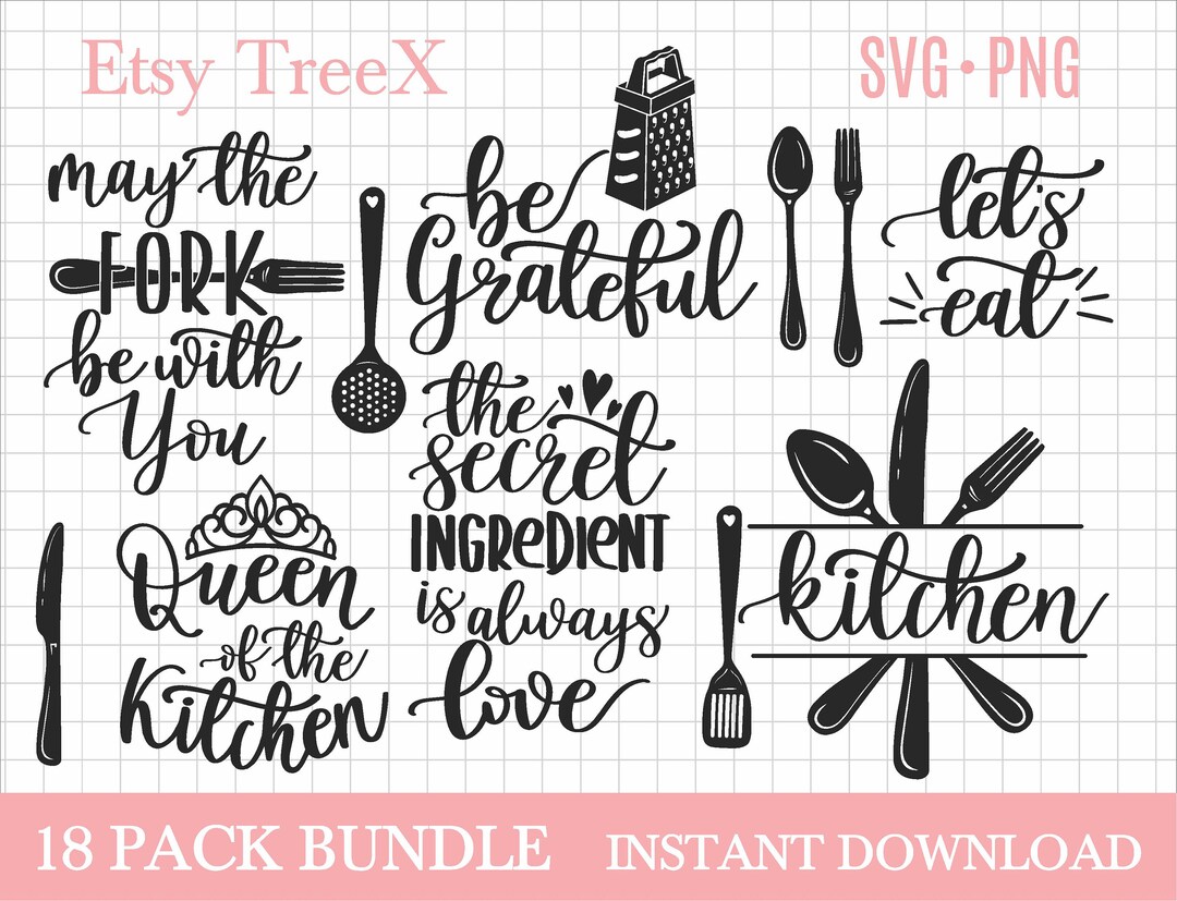 Hand Lettered Kitchen Svg Bundle by Oxee, Hand Drawn Svg, Funny Cooking ...