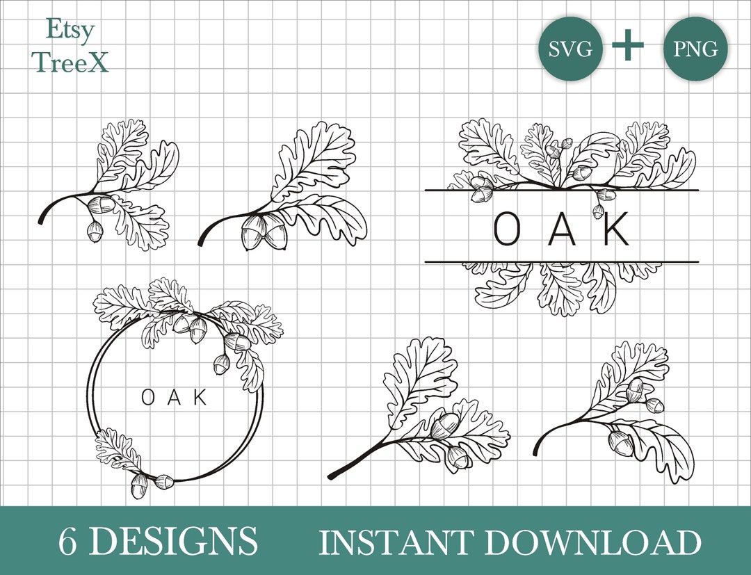 Hand Drawn Oak Leaf SVG Bundle: Acorn Monogram Wreath (digital Download ...