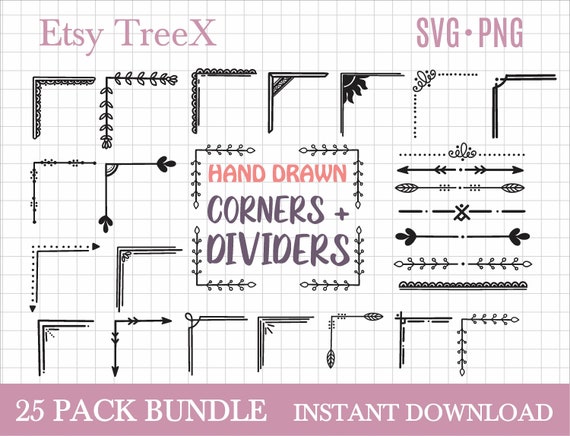 Corners SVG Bundle Hand Drawn Planner Corners Svg by Oxee | Etsy