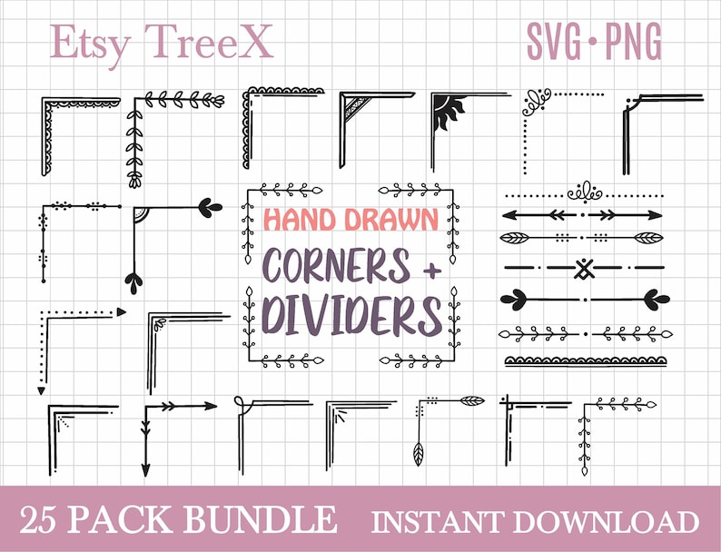 Corners SVG Bundle Hand Drawn Planner Corners Svg by Oxee | Etsy