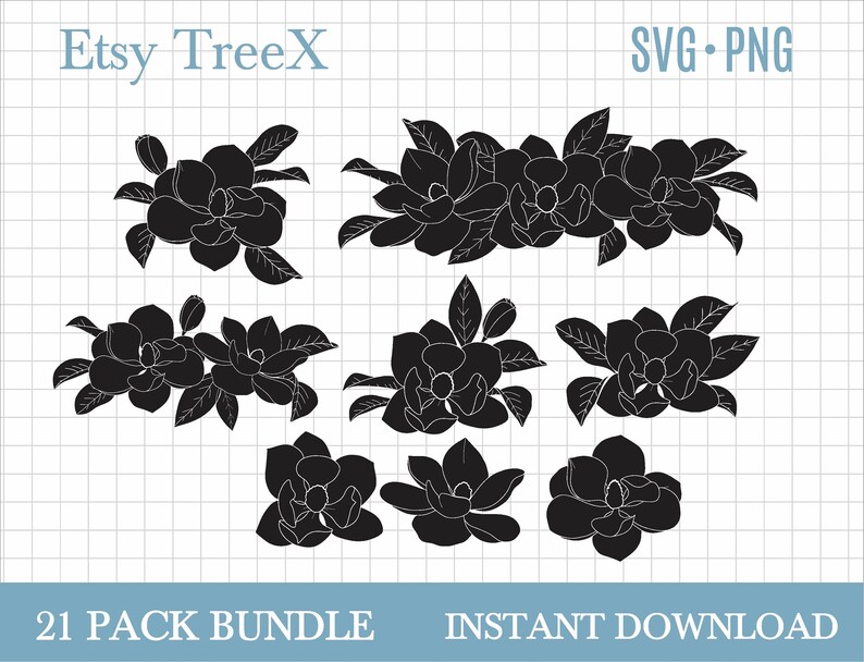 Magnolia SVG Bundle Magnolia Flower Digital File Hand Drawn - Etsy