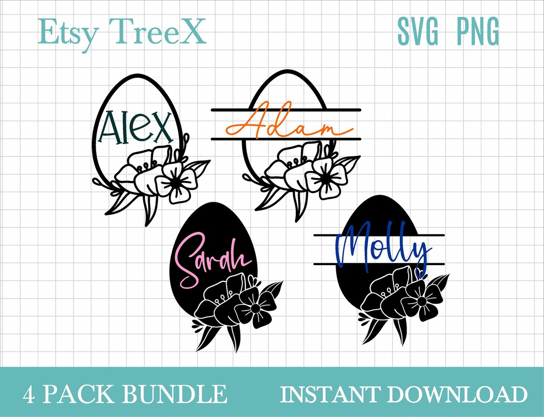 Easter Egg Split Monogram Bundle SVG, Easter Svg, Floral Easter Eggs Svg by Oxee, Easter Kids T ...