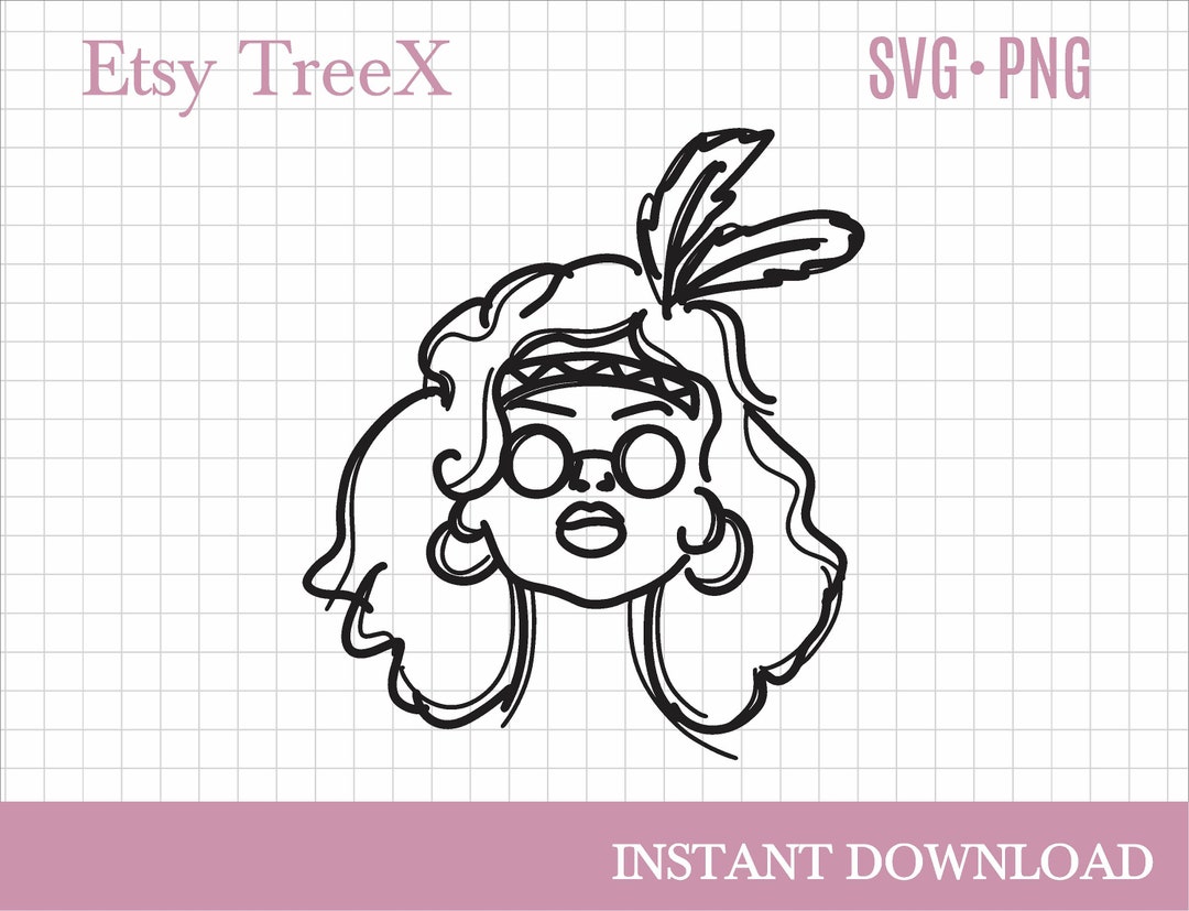 Hippie Girl Svg by Oxee, Hippie Girl Face Outline Svg, Line Art Svg ...