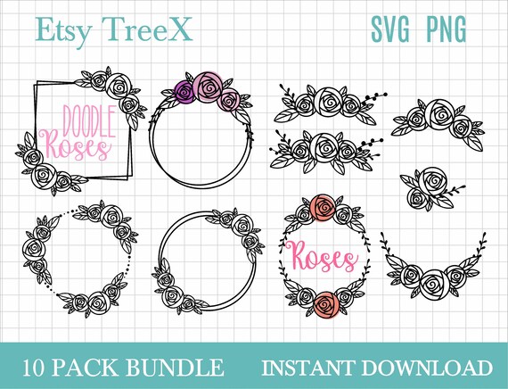 Hand Drawn Doodle Roses SVG Bundle Roses by Oxee Rose Wreath | Etsy