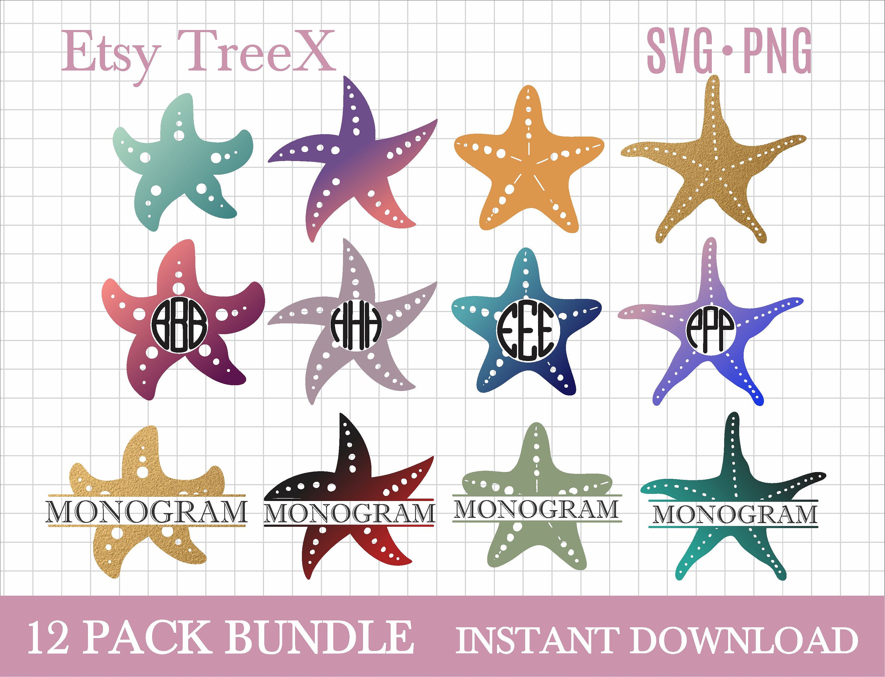 Starfish Svg Bundle by Oxee Starfish Monogram Svg Starfish - Etsy Australia