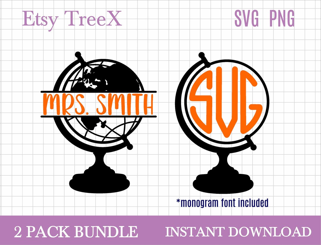 Hand Drawn Globe Monogram SVG Bundle by Oxee, School Globe Monogram Svg ...