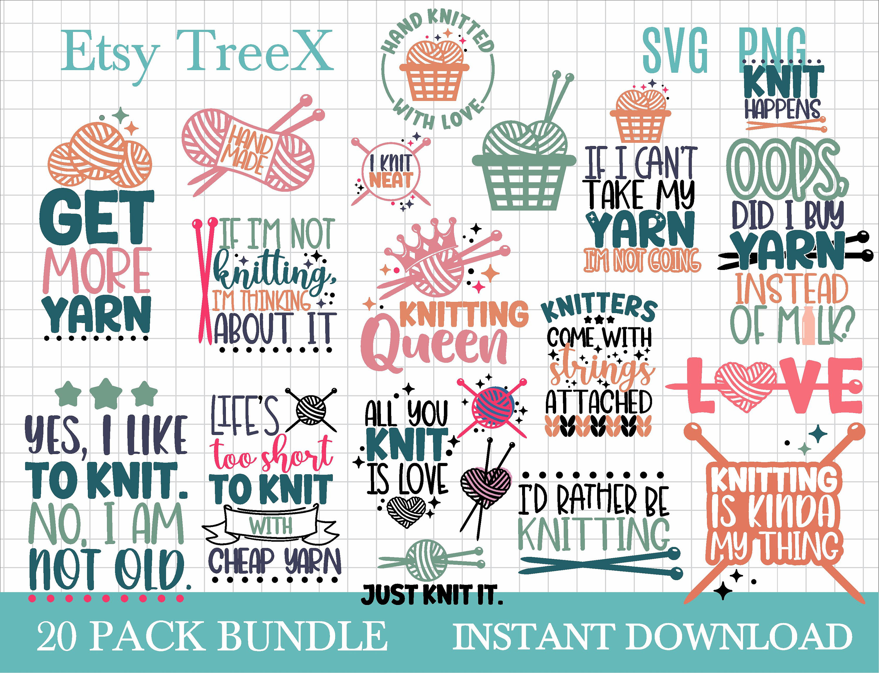 Knitting Quotes SVG Bundle: Sarcastic Knitting Designs (digital ...