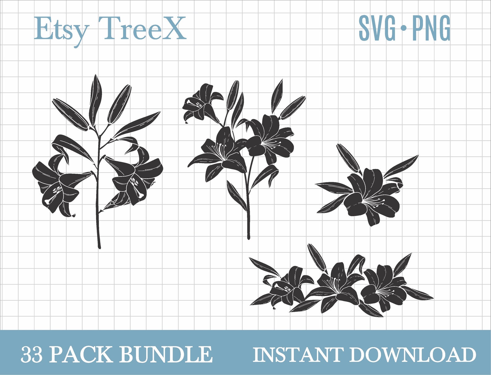 Lilies SVG Bundle by Oxee, Hand Drawn Lily Monogram, Lily Wreath Svg ...
