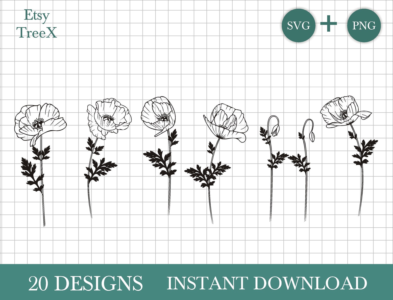 20 Poppy SVG Bundle by Oxee Hand Drawn Poppy Flowers Svg - Etsy