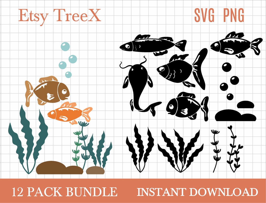 Simple Fish Pattern Svg by Oxee, Hand Drawn Aquarium Fish Bundle Svg ...