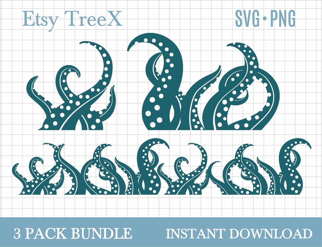 Octopus Tentacles SVG Bundle: Sea Monster Border, Cthulhu Silhouette ...
