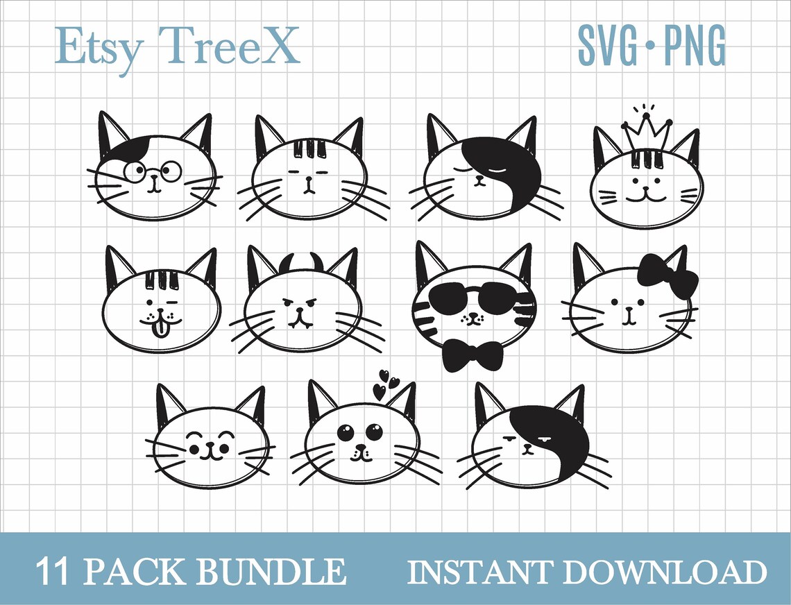 Cats Simple Line Art Drawing Svg Bundle by Oxee, Simple Cat Head ...