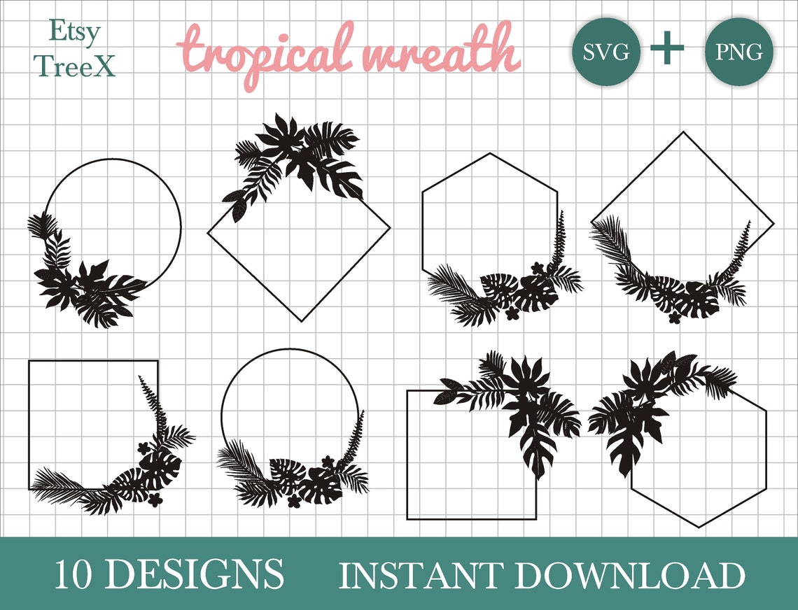 Tropical Wreath SVG Bundle: Hand-drawn Monogram & Flowers (digital ...