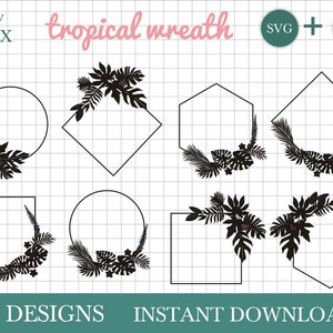 Tropical Wreath SVG Bundle: Hand-drawn Monogram & Flowers (digital ...