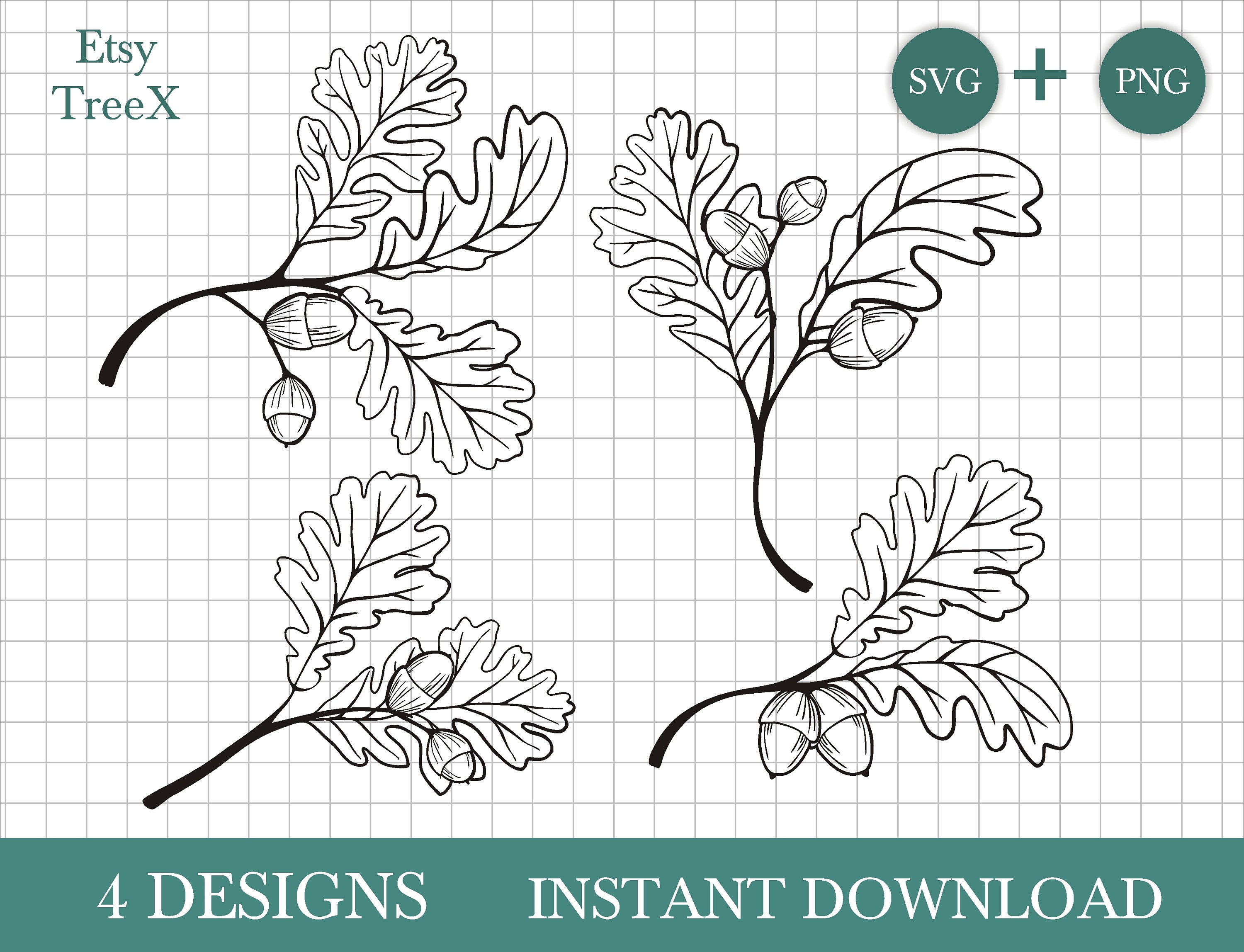Hand Drawn Oak SVG Bundle Oak Leaves Svg Oak Acorn SVG by | Etsy UK