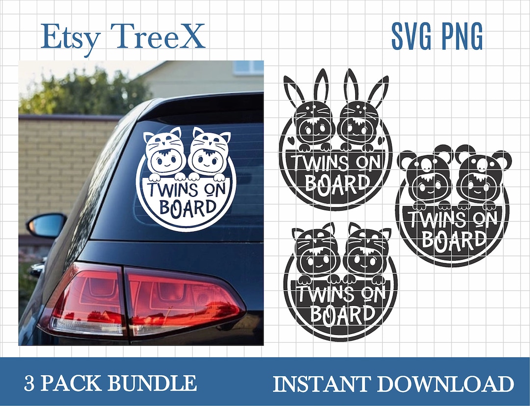 Twins on Board Car Sticker SVG Bundle: Hand-drawn Animals (digital ...