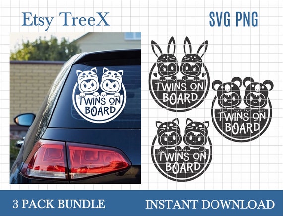 Twins on Board Car Stickers SVG Bundle by Oxee Hand Drawn - Etsy