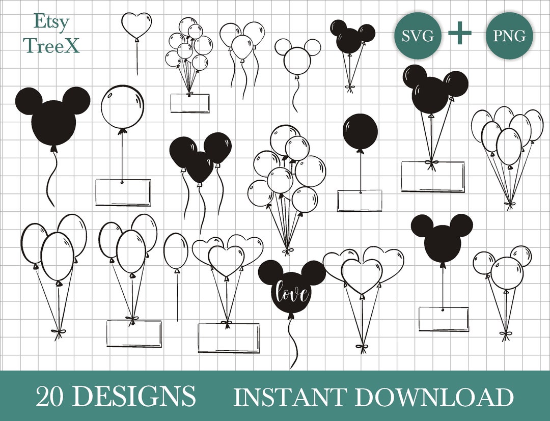 Hand Drawn Balloons SVG Bundle, Air Balloons Svg, Balloon With Sign Svg ...