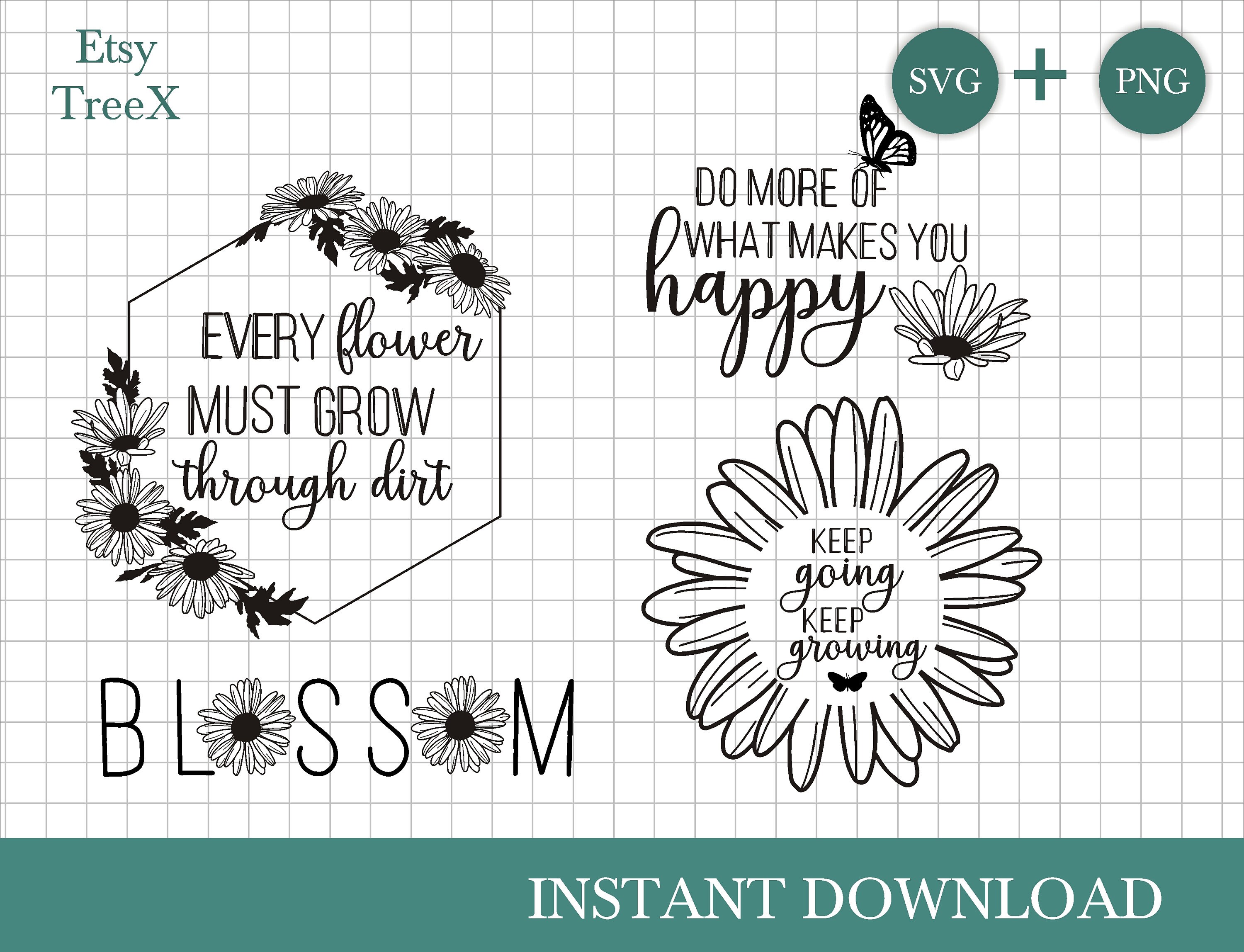 Daisy SVG Bundle Hand Drawn Daisy Flowers Monogram and Wreath - Etsy ...