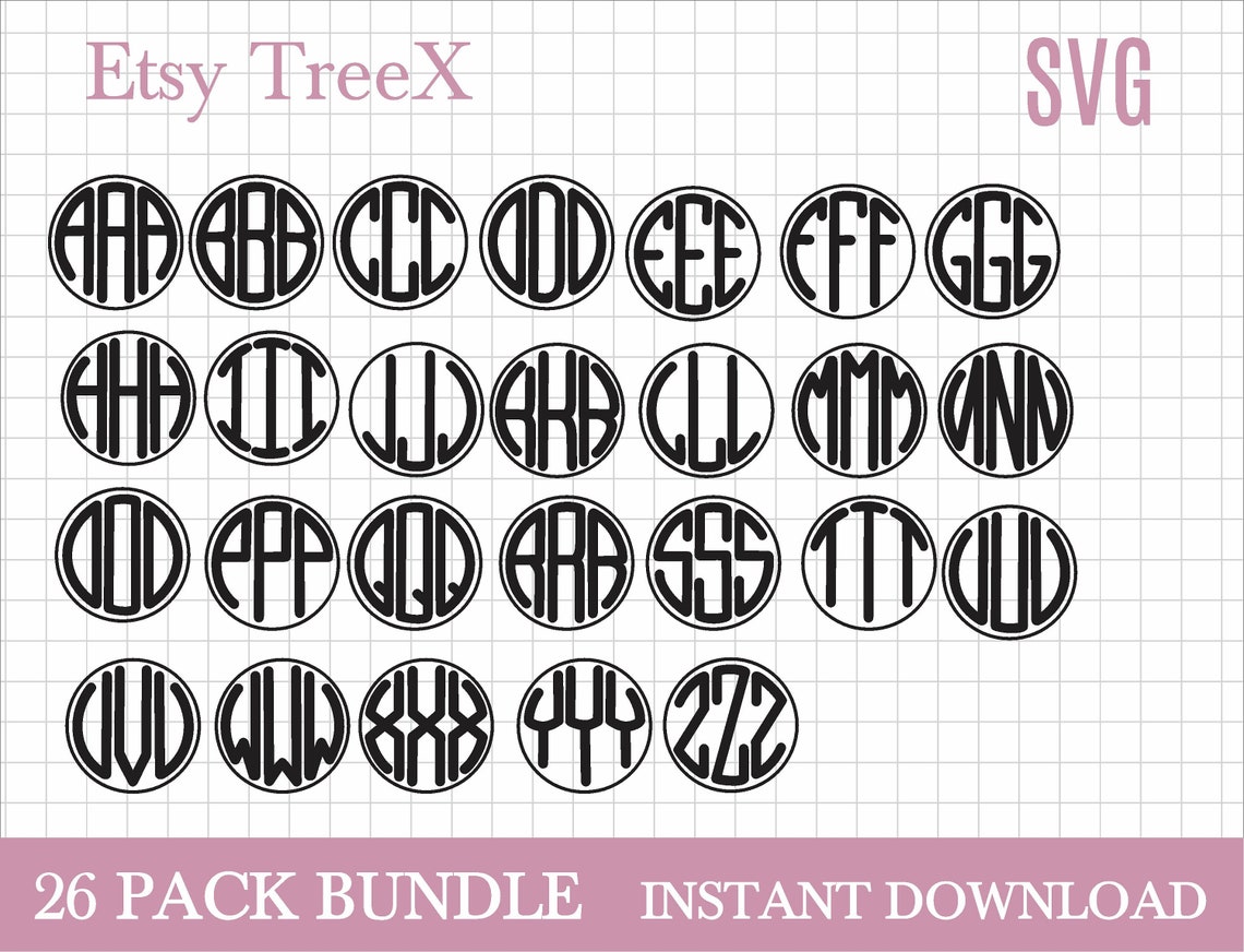 Monogram Alphabet SVG Bundle by Oxee Circle Monogram Letters - Etsy