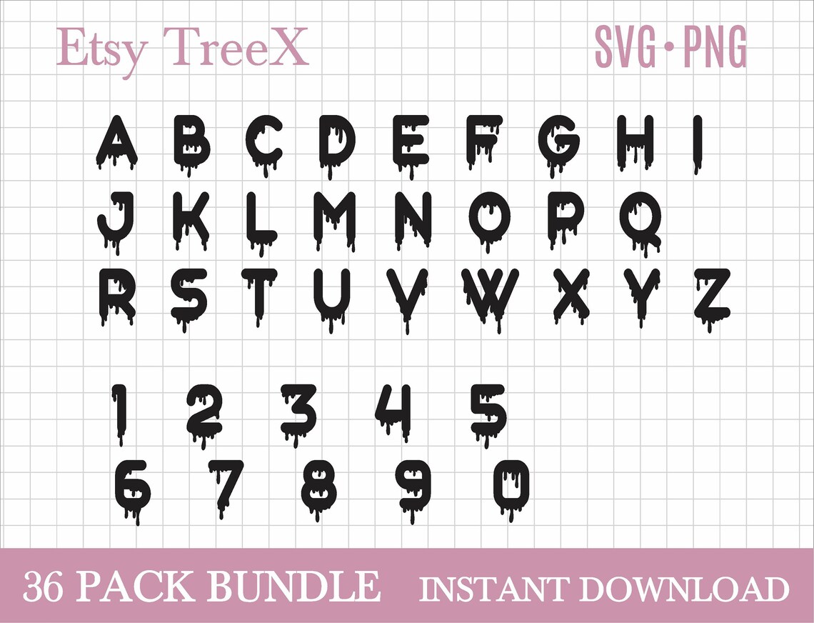 Dripping Alphabet and Numbers SVG Bundle by Oxee Drip Letters - Etsy
