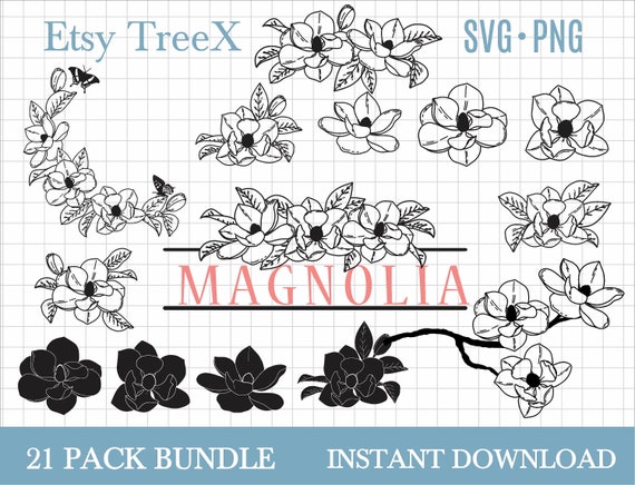 Magnolia SVG Bundle Magnolia Flower Digital File Hand Drawn - Etsy