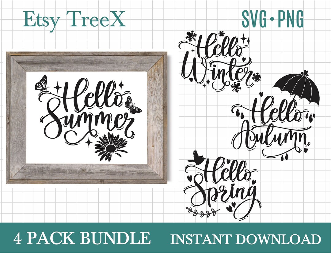Hand Lettered 4 Seasons SVG Bundle, Hello Summer Svg, Hello Winter Svg ...