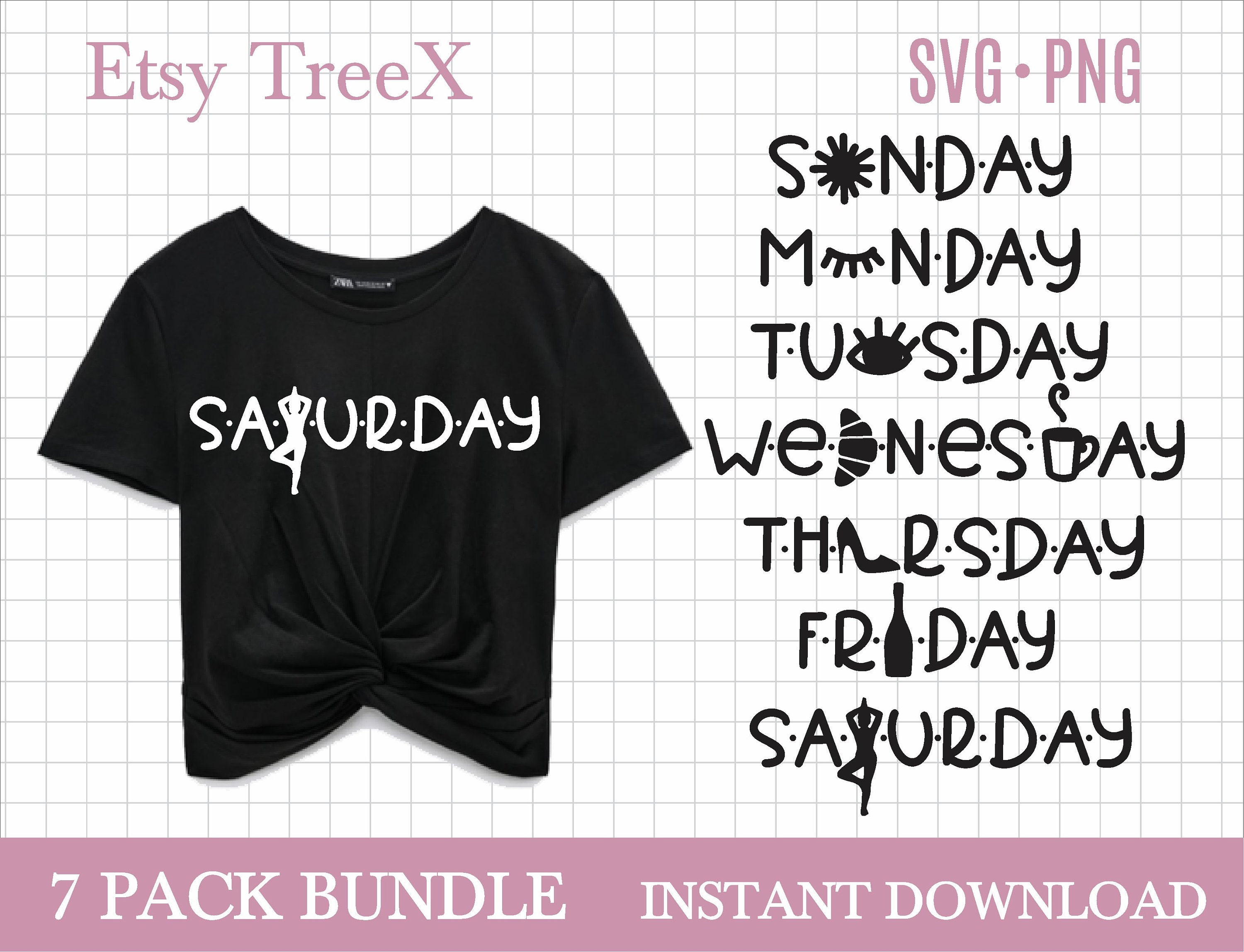 Hand Lettered weekdays svg bundle by Oxee happy Friday sign | Etsy