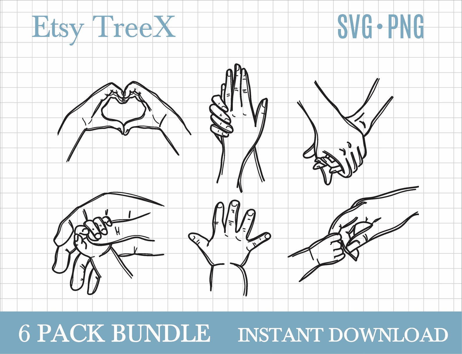 Hands Simple Line Art Drawing Svg Bundle by Oxee Love Heart | Etsy