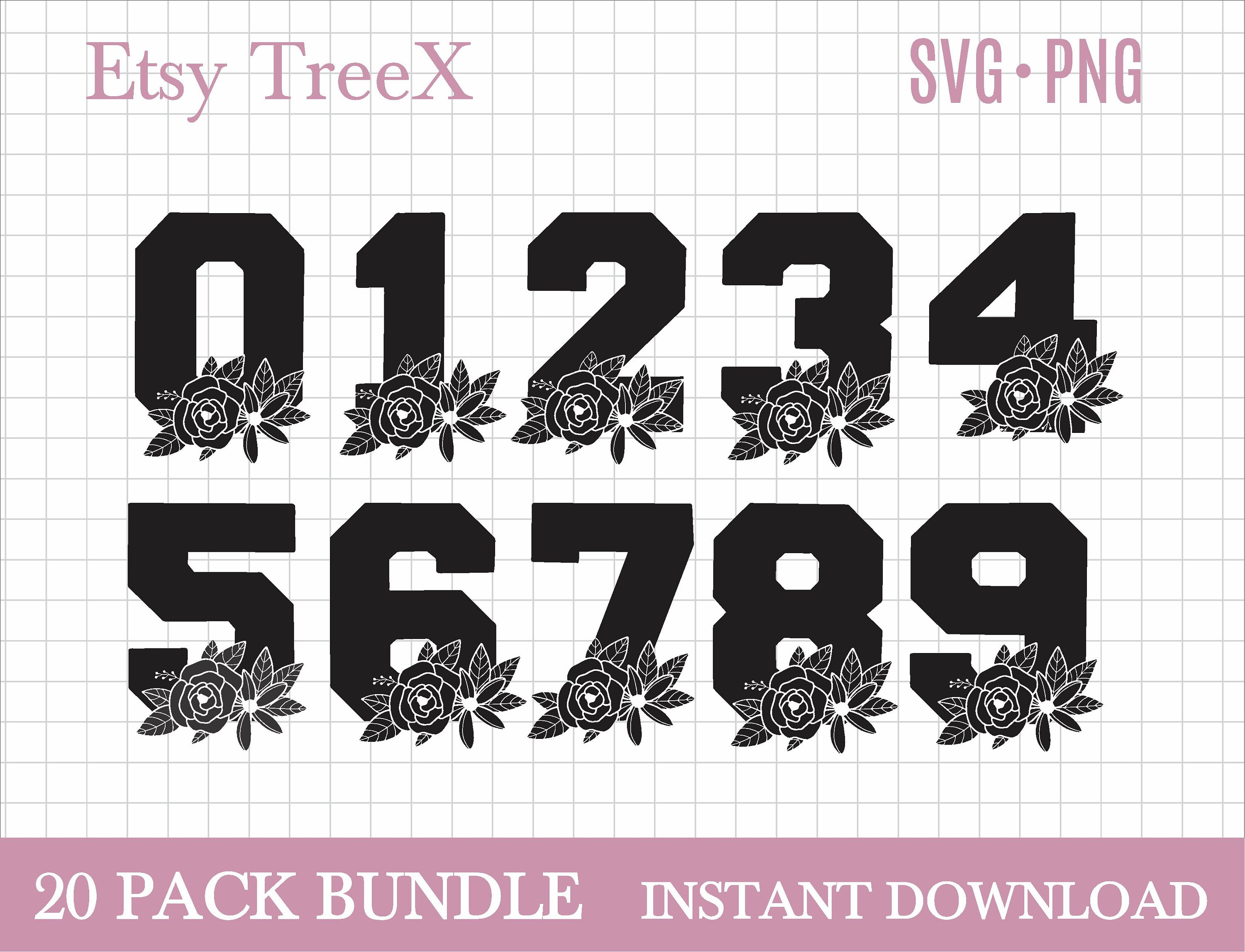 Hand drawn floral sport numbers bundle SVG block number svg | Etsy
