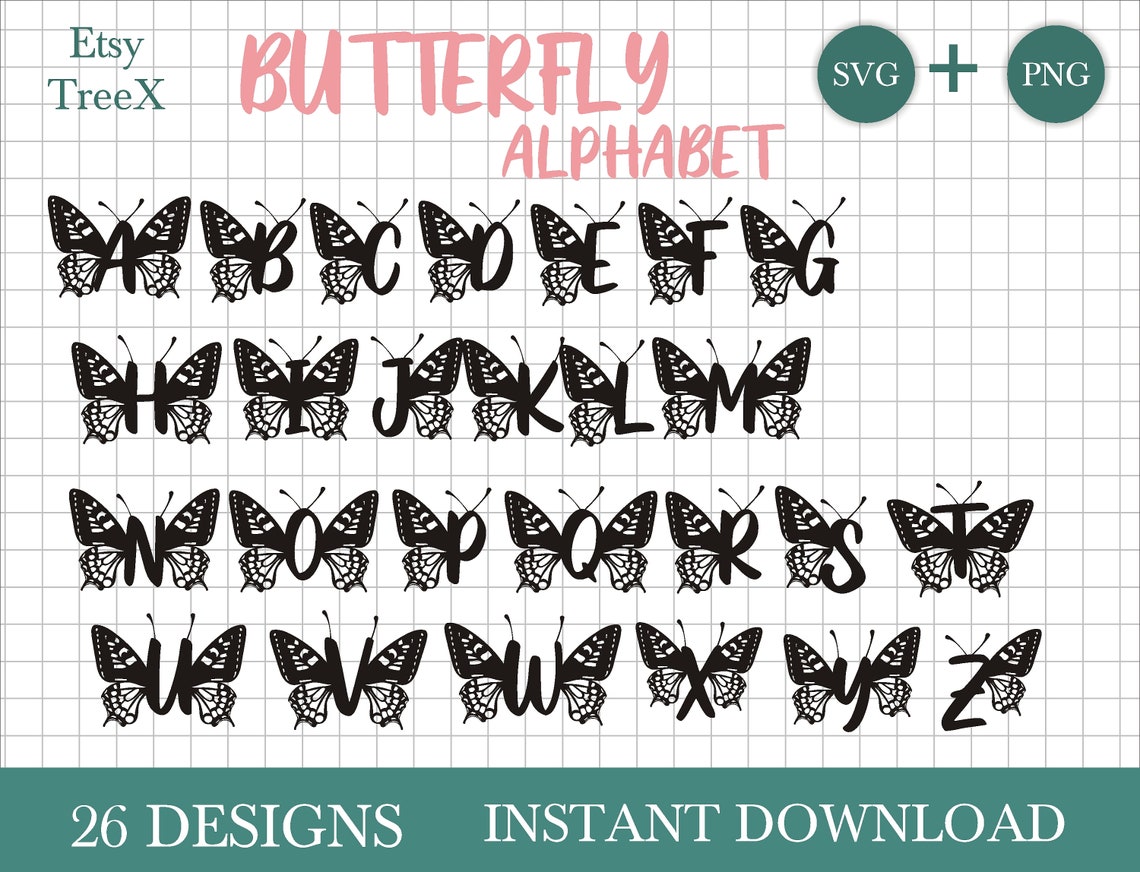 Butterfly alphabet bundle SVG letters svg by Oxee butterfly | Etsy