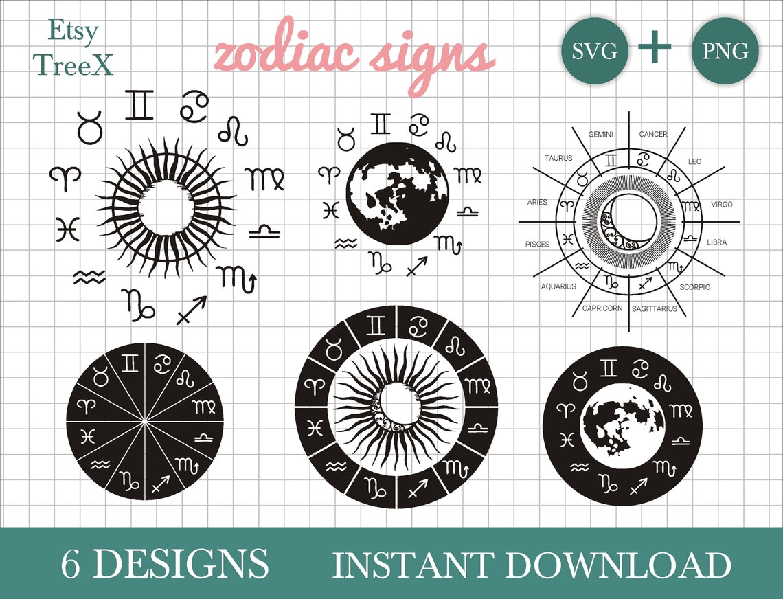 Zodiac signs SVG bundle astronomy svg by Oxee horoscope svg | Etsy