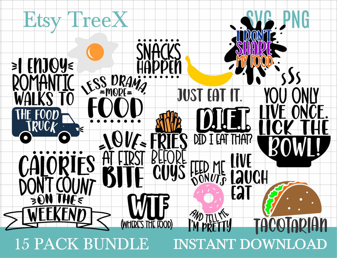 Funny Food Lover SVG Bundle Sarcastic Food Quotes Svg - Etsy