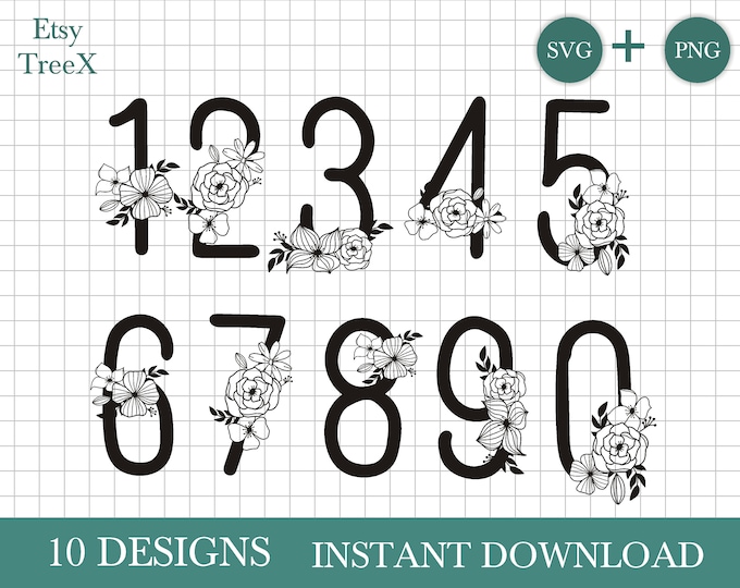 Floral Numbers Svg, Herbal Numbers Svg, Botanical Numbers Svg, Wedding ...
