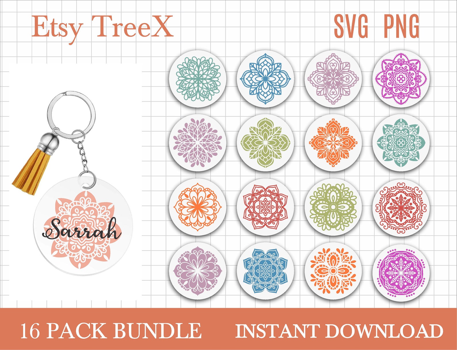 Mandala Keychain Pattern Svg by Oxee Boho Keychain Bundle | Etsy