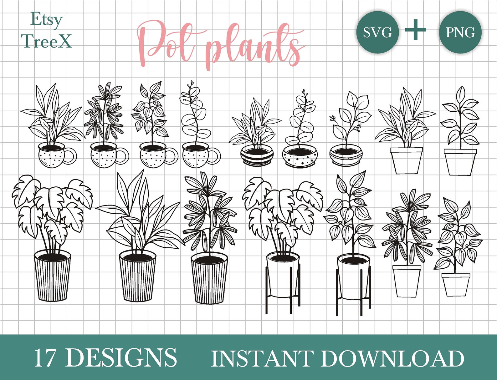 Hand-drawn House Plant SVG Bundle: Potted Plant Designs (digital ...