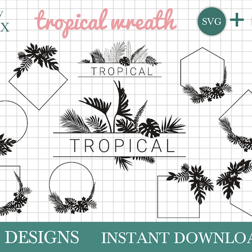 Tropical Wreath SVG Bundle Hand Drawn Tropical Monogram and - Etsy